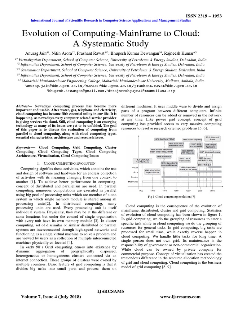 Evolution of Computing Mainframe To Cloud A Systematic Study | PDF ...