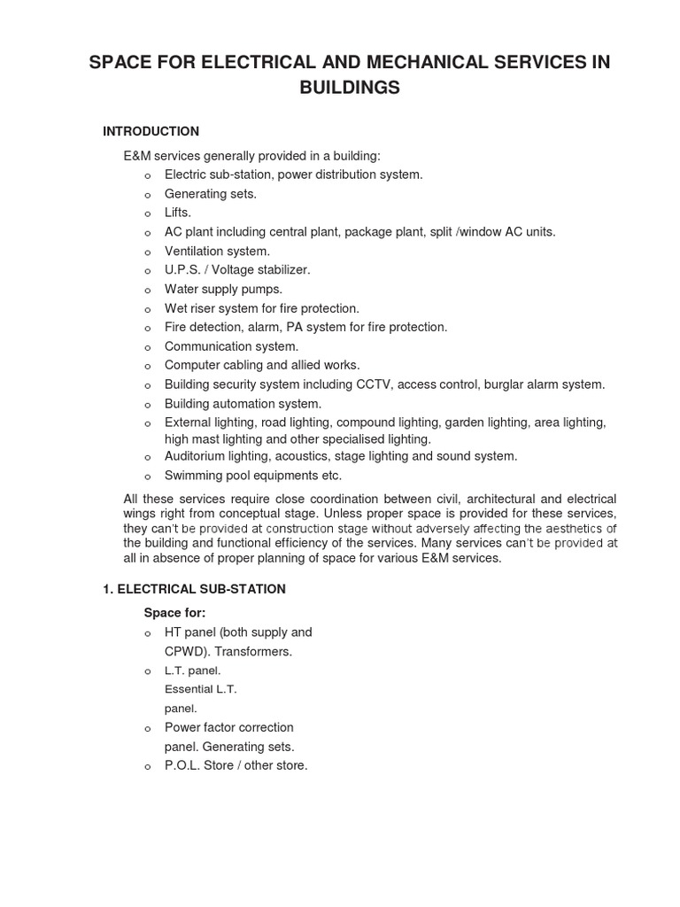 Space For Electrical and Mechanical Services in Buildings | PDF ...