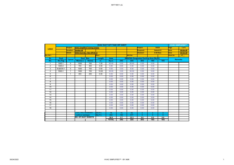 HVAC System - Duct Quantity Take Off (Example Explained) | Download ...