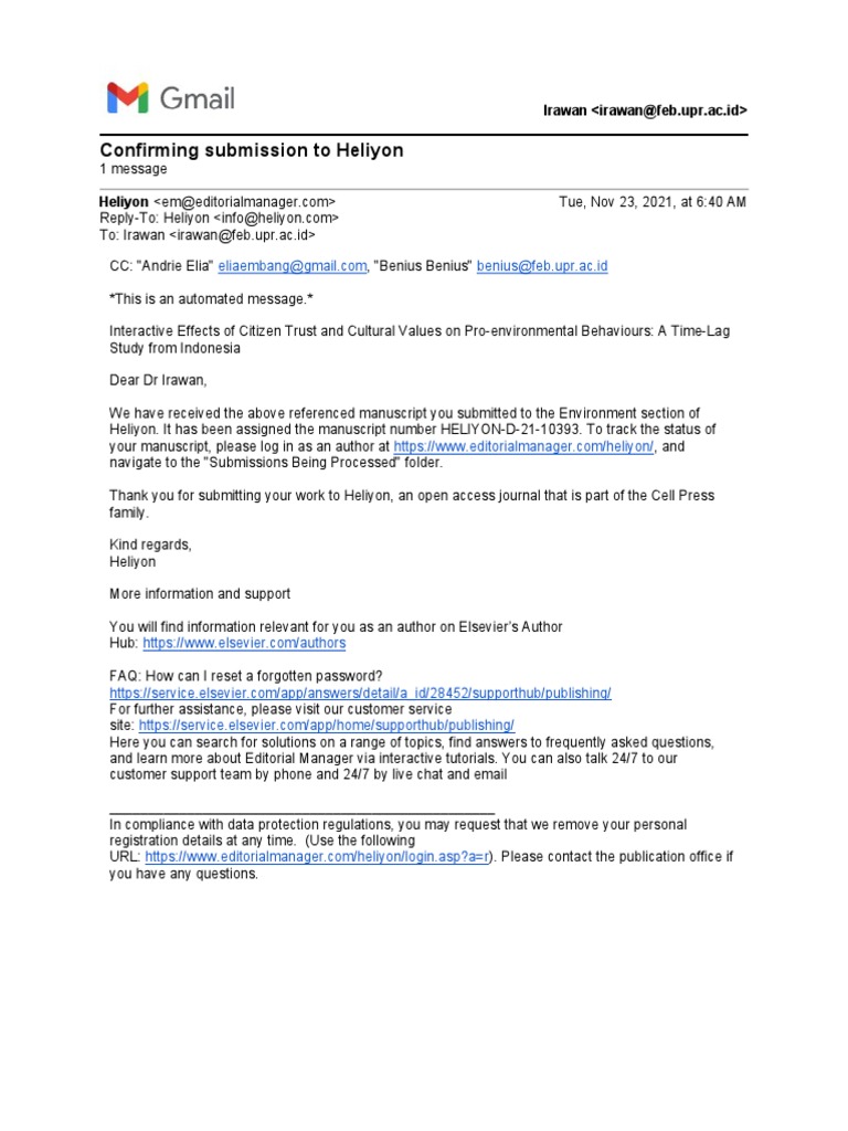 Korespondensi Heliyon Journal | PDF