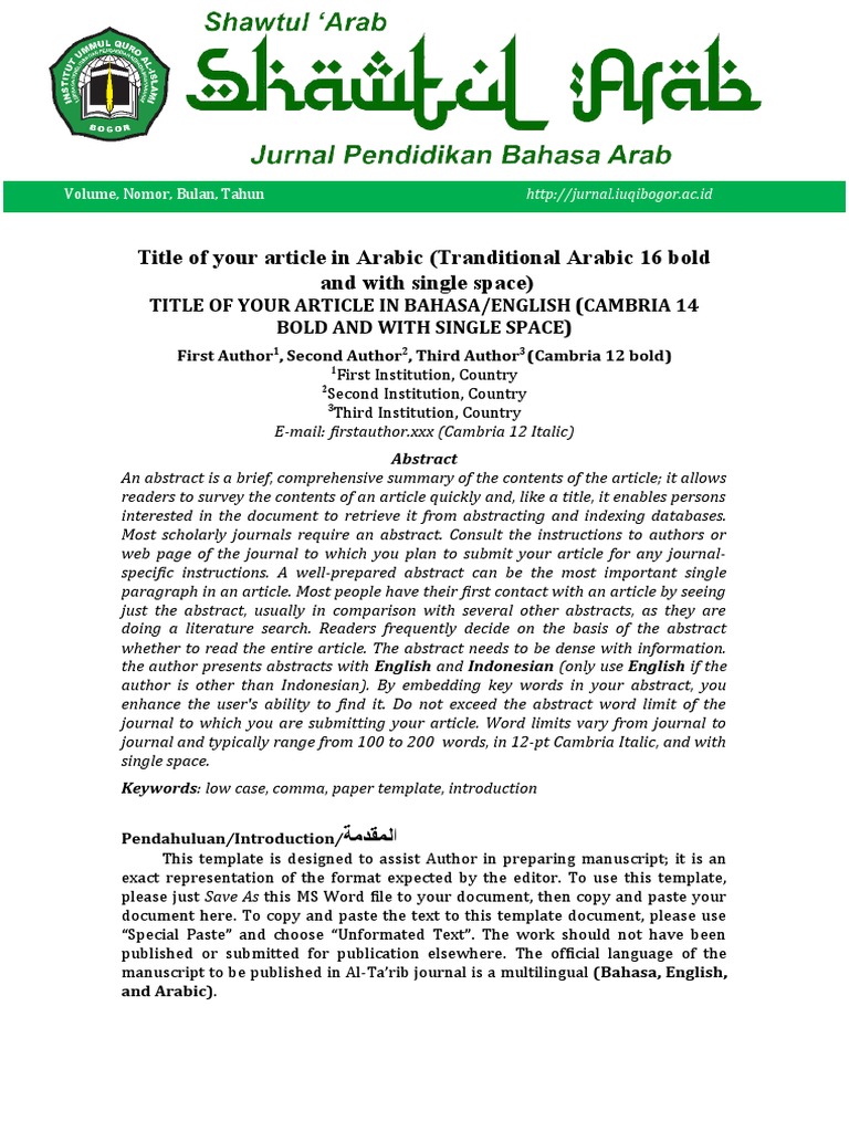 Template Jurnal Shawtul 'Arab | Download Free PDF | Abstract (Summary ...
