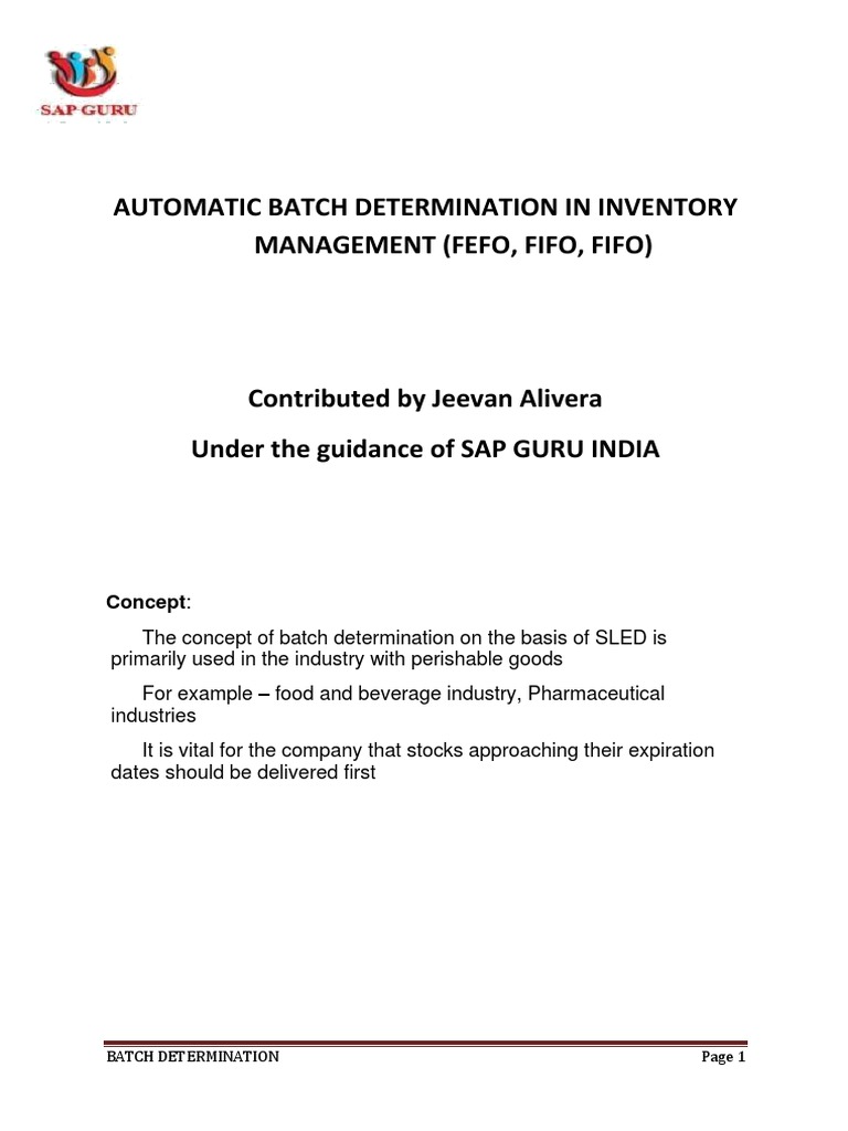 Automatic Batch Determination in Inventory Management (Fefo, Fifo, Fifo) | PDF | Computing ...
