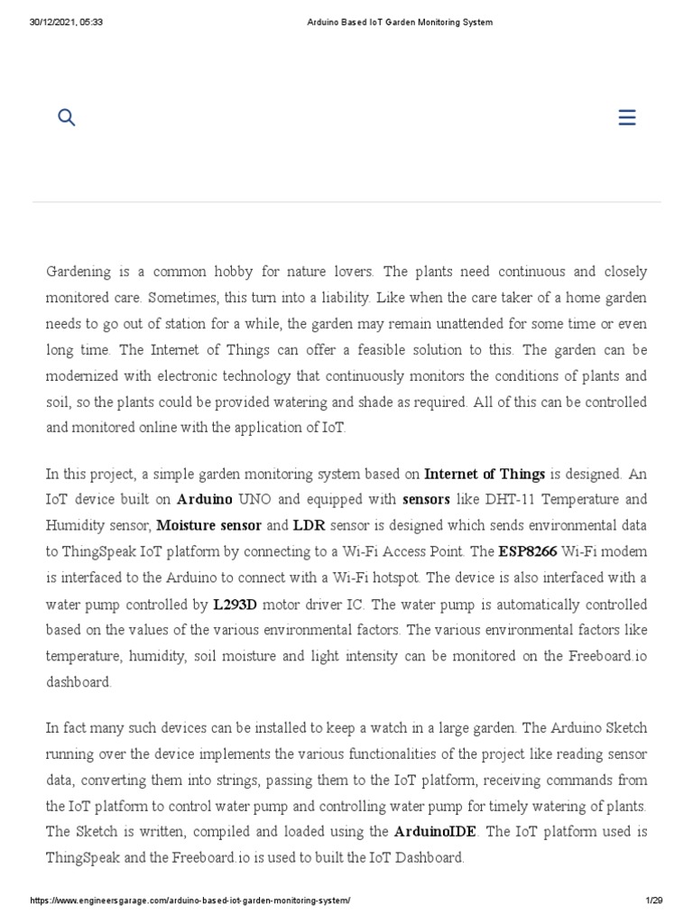 Arduino Based IoT Garden Monitoring System | PDF | Arduino | Internet ...