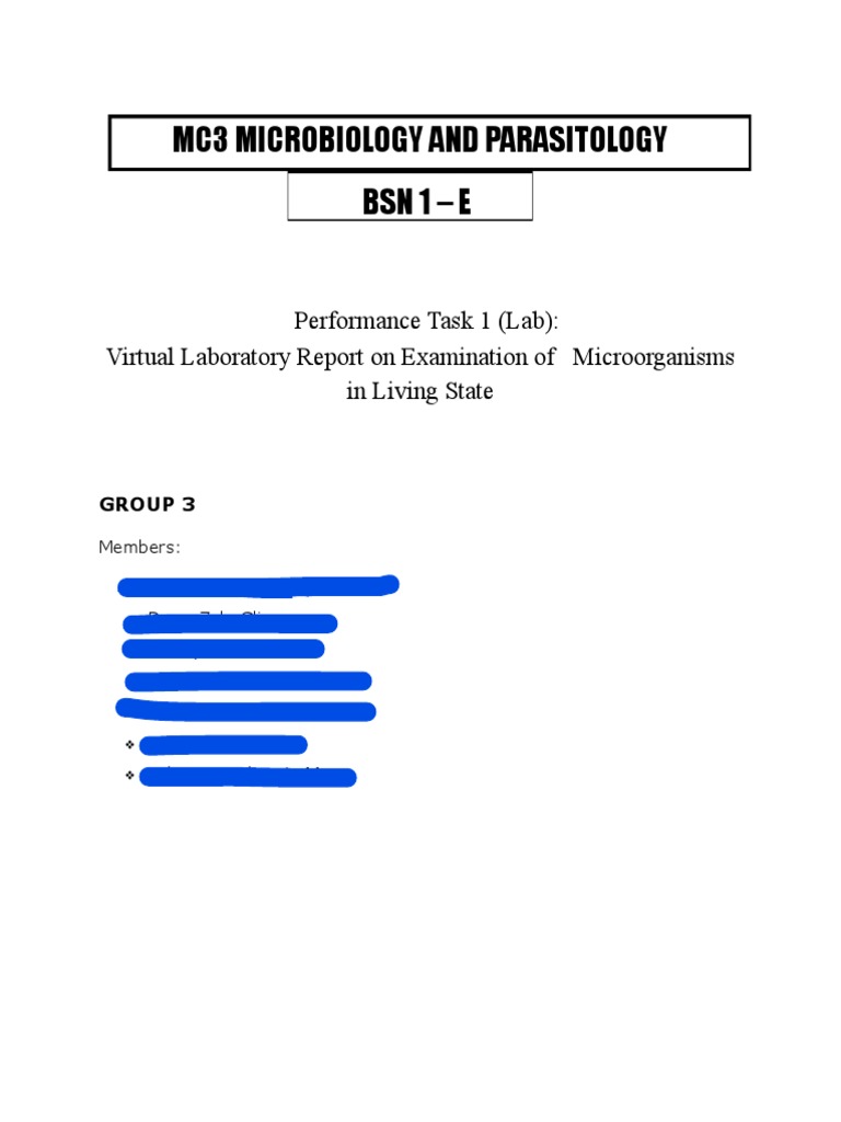 Performance Task #1 (Lab) - GROUP 3 | PDF | Microorganism | Microscopy
