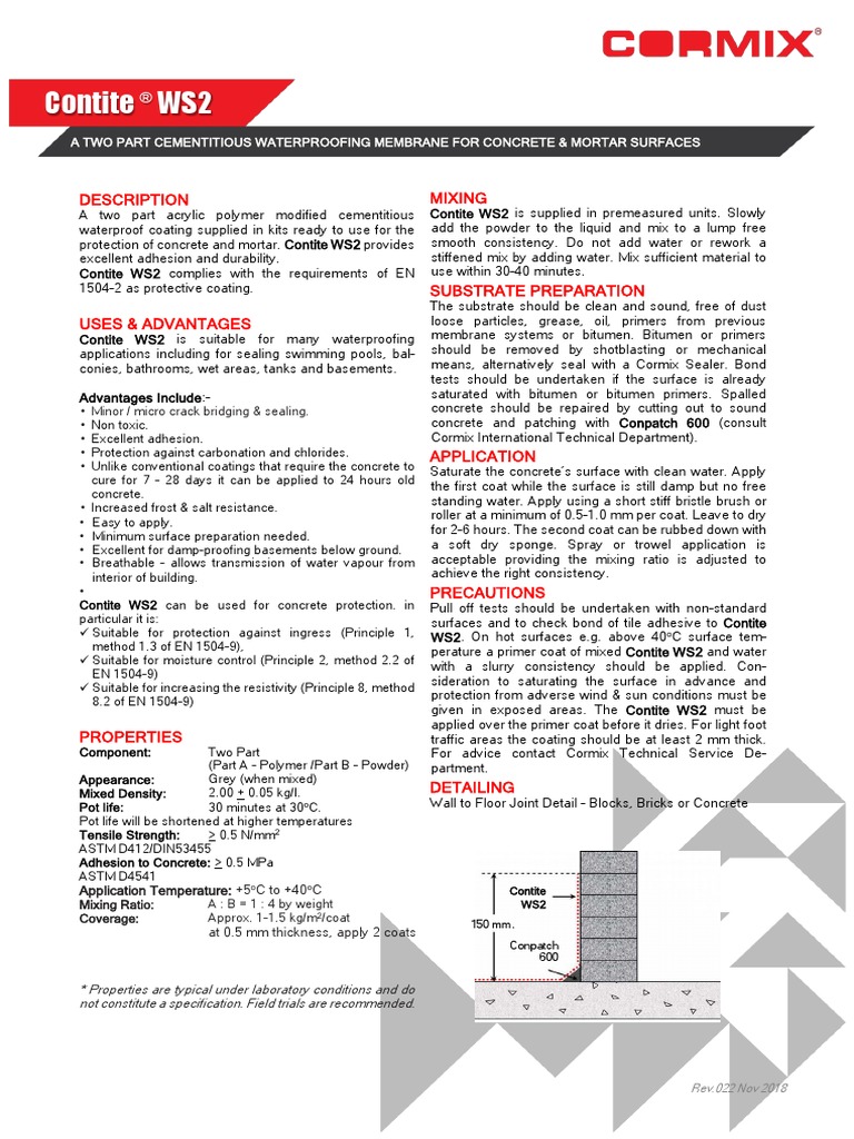 TDS en Contite WS2 Rev 022 Nov 18 | Descargar gratis PDF | Concrete ...