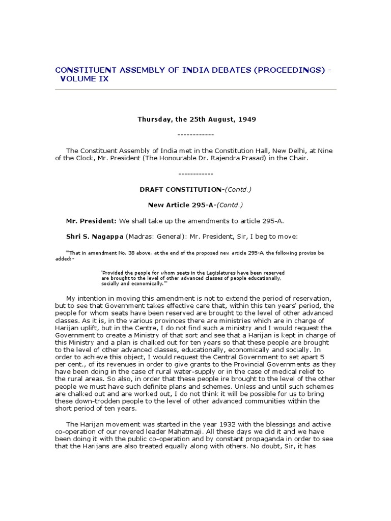 Constituent Assembly Debate On Reservation | PDF | Dalit | Presidents ...