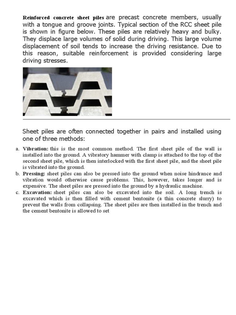 Reinforced Concrete Sheet Piles Overview | PDF | Technology & Engineering