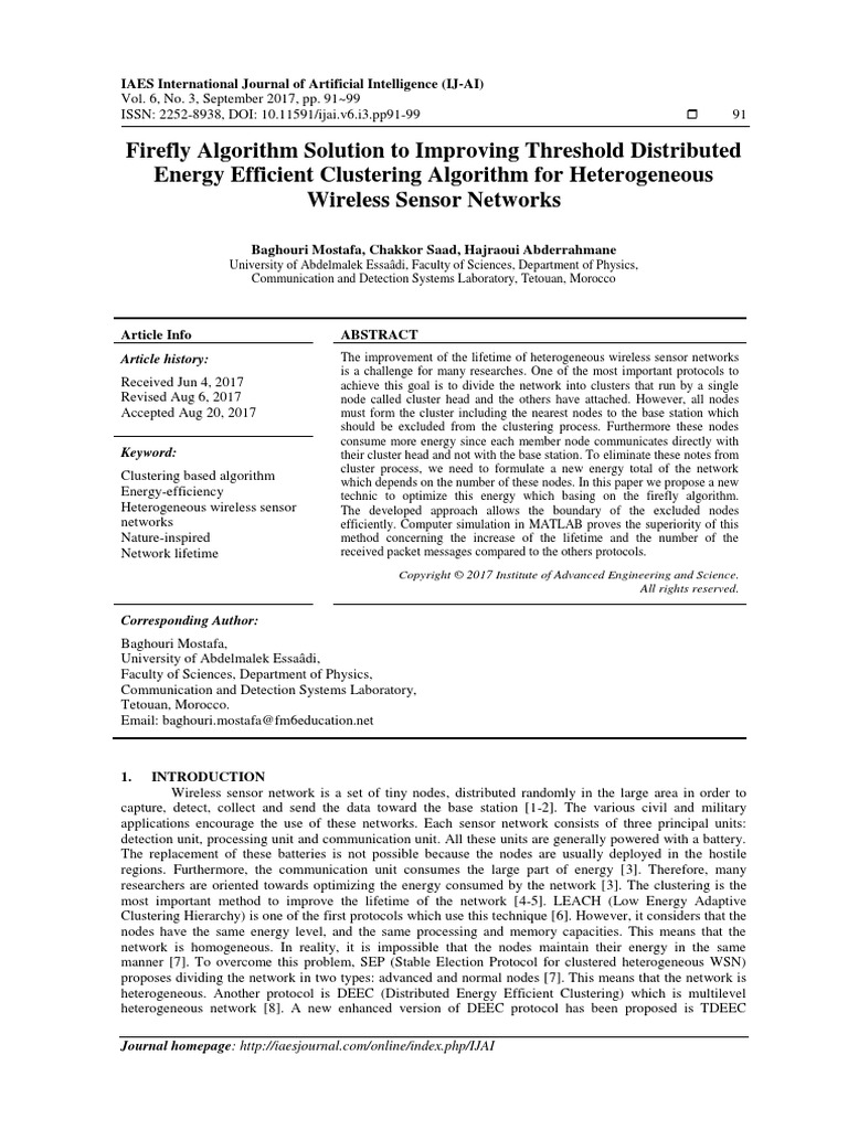 Firefly Algorithm Solution To Improving Threshold Distributed Energy Efficient Clustering 6633