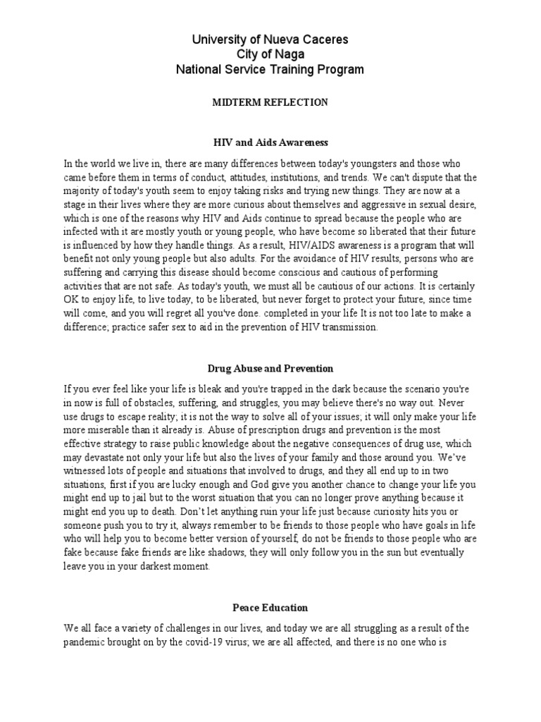 Midterm Reflection NSTP2 - Buenafe | PDF | Hiv/Aids | Natural Environment