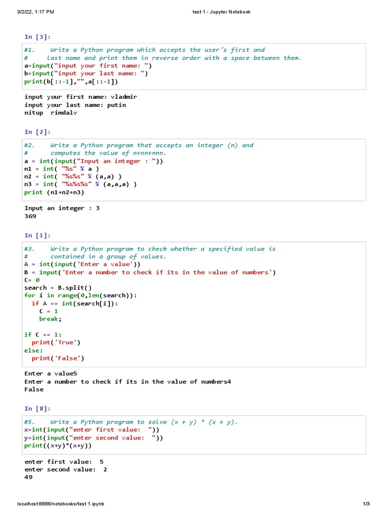 Test 1 - Jupyter Notebook | Download Free PDF | Integer (Computer ...