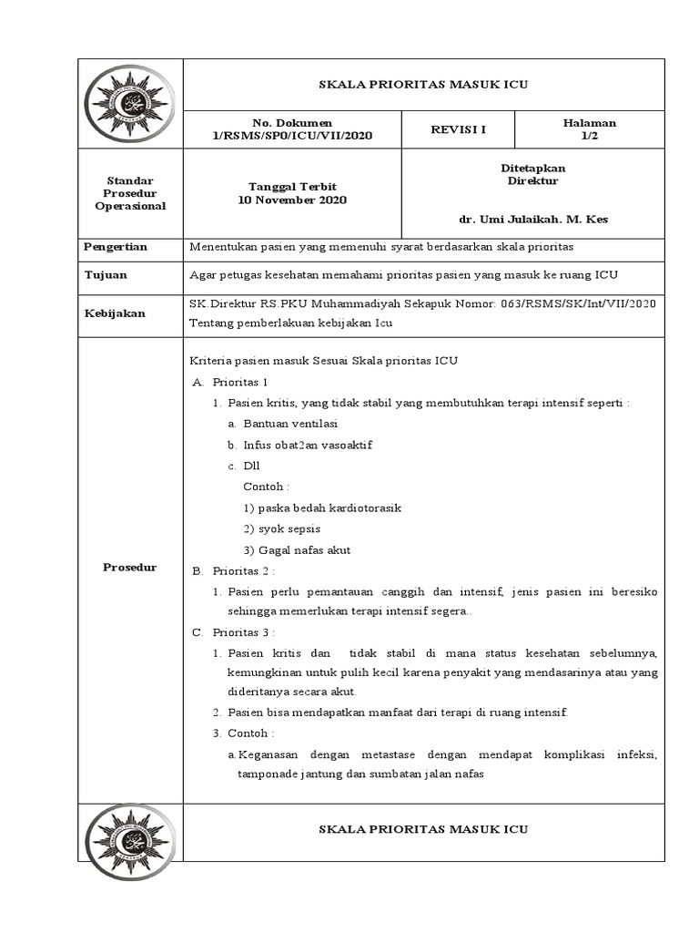 Prosedur Masuk Pasien ICU | PDF
