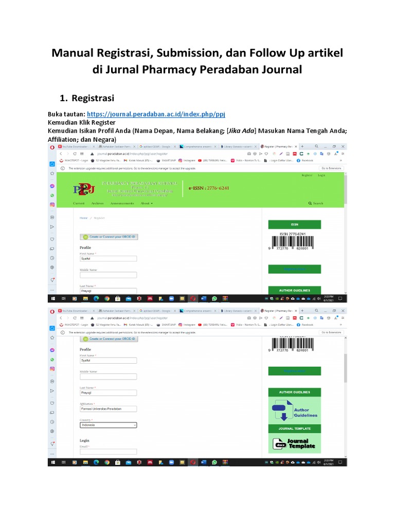 Manual Registrasi, Submit, Follow Up Jurnal PPJ | PDF