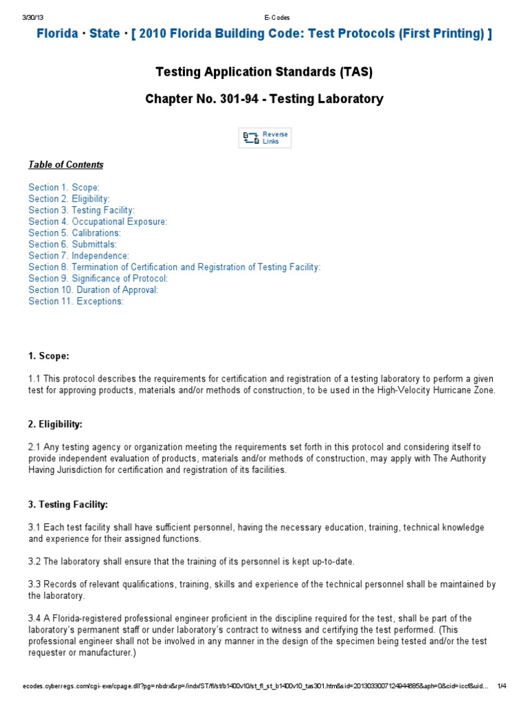 Testing Application Standards (TAS) Chapter No. 301-94 - Testing ...