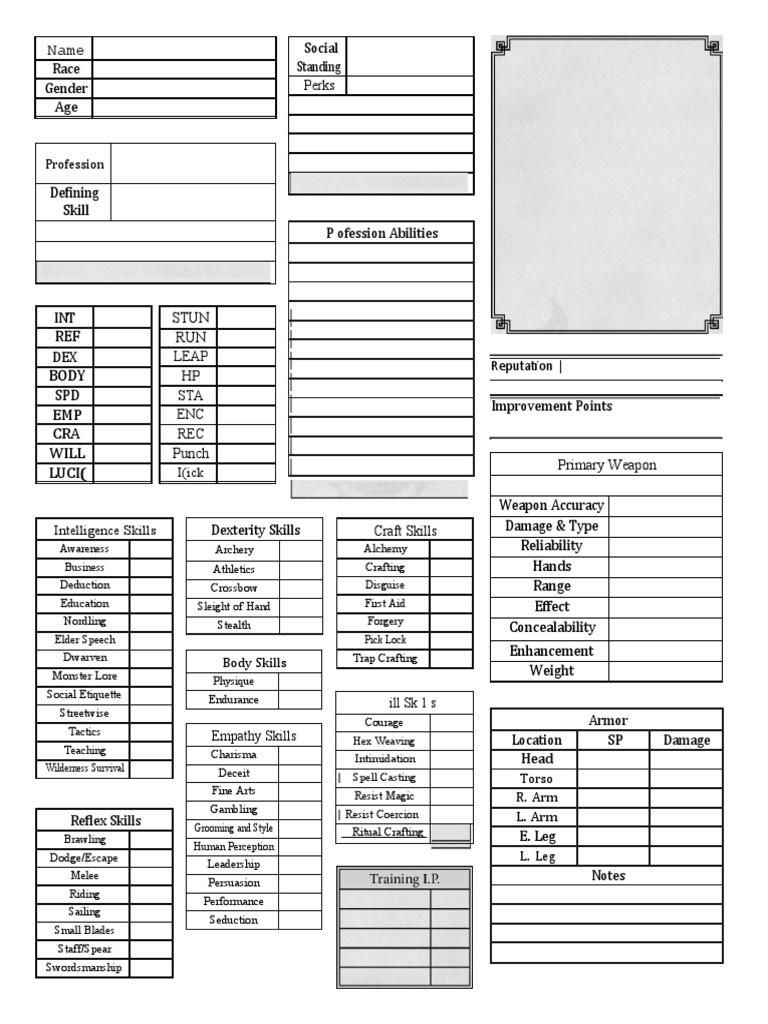 Witcher TRPG Magyar Karakterlap | PDF