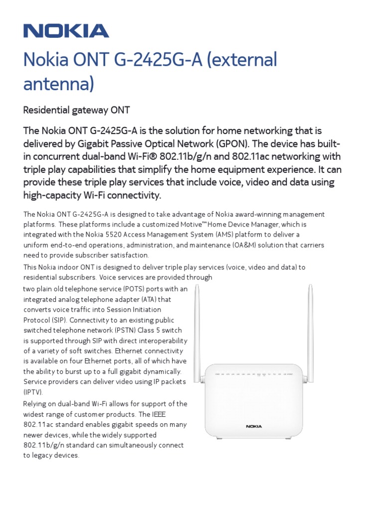 Nokia Ont G 2425g A External Antenna | PDF | Computer Network | Wi Fi