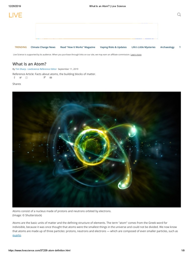 What Is An Atom - Live Science | PDF | Atoms | Proton
