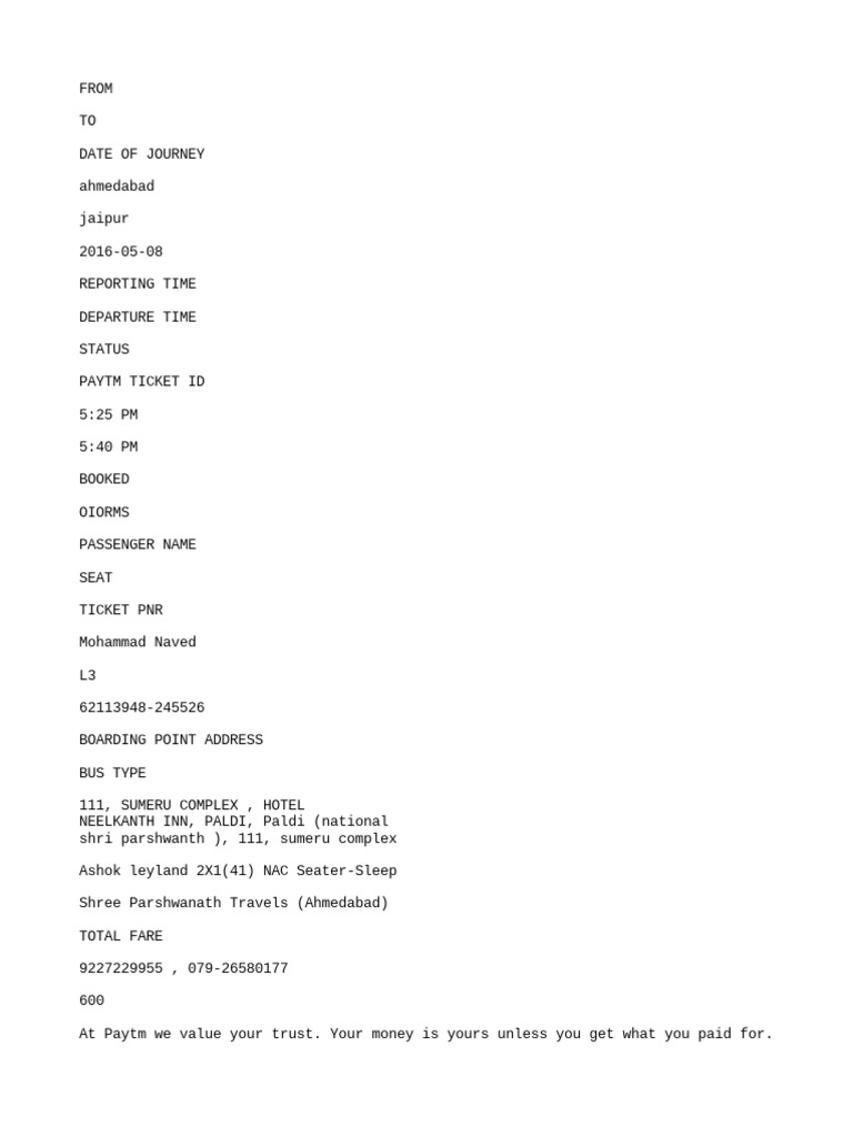 Bus Ticket Confirmation: Ahmedabad to Jaipur | PDF | Ticket (Admission ...