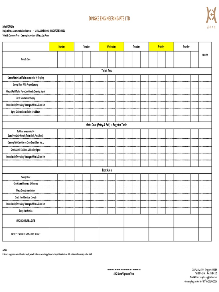 Cleaning Inspection and Checklist for Toilets, Common Areas, and Rest ...