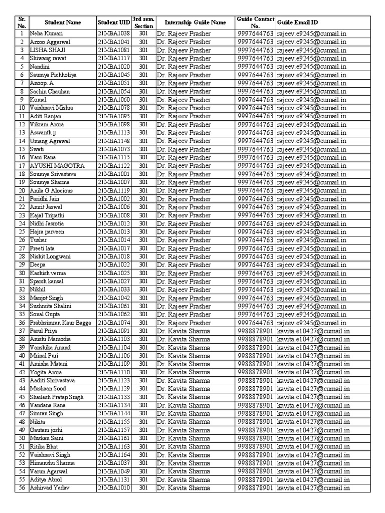 Summer Internship Guide Allocation Sheet | PDF