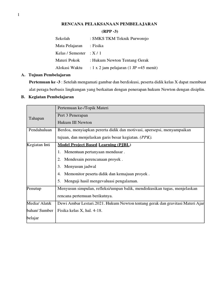 RPP Ke 3 HK Newton | PDF