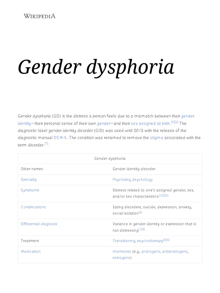 Gender Dysphoria - Wikipedia | PDF | LGBTQIA+ Studies | Transgender
