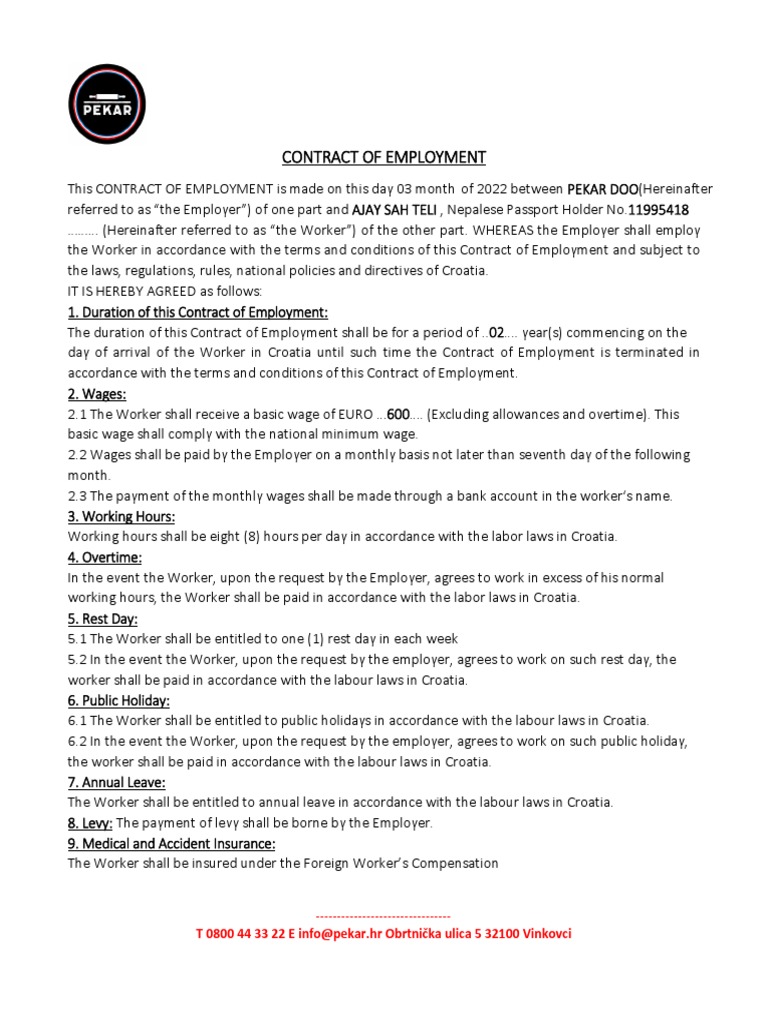 AJAY SAH TELI Agreement | PDF | Employment | Labour Law