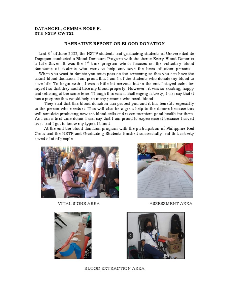 Datangel - Gemma Rose E. - Narrative Report On Blood Donation - NSTP ...