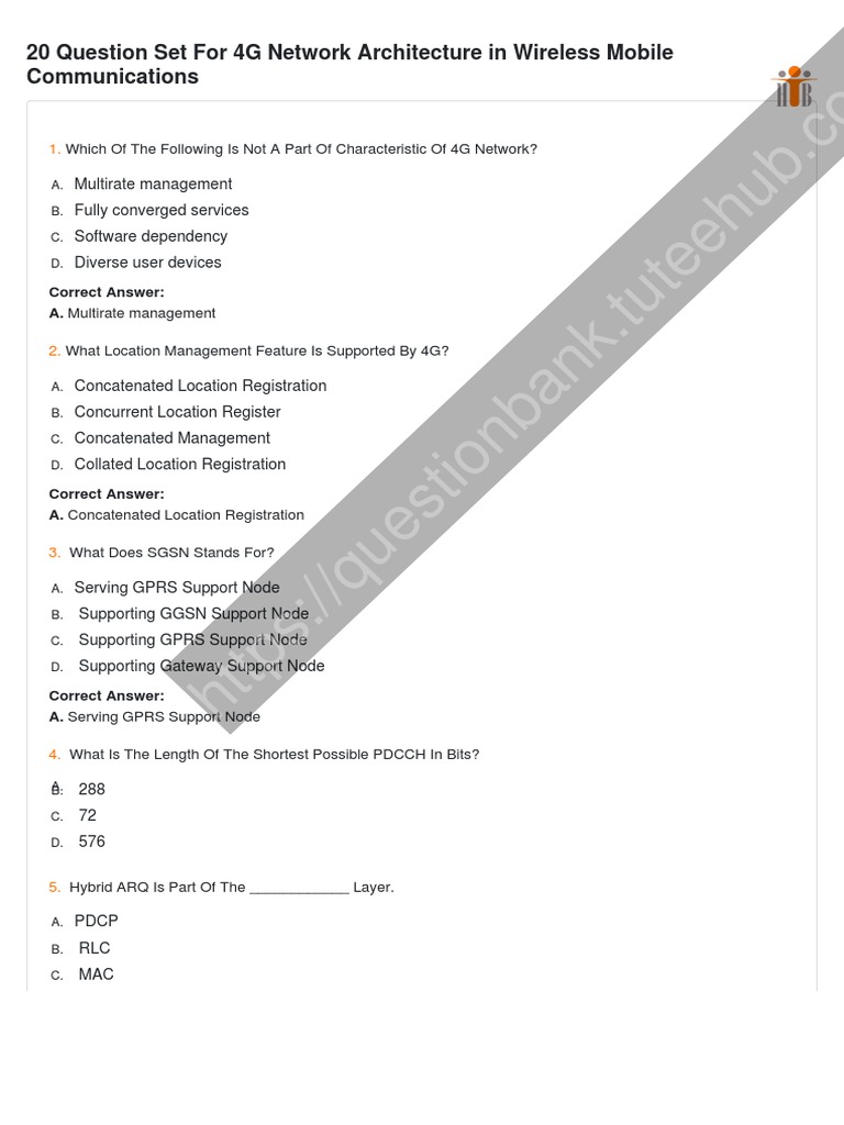 20 Question Set For 4G Network Architecture in Wireless Mobile ...