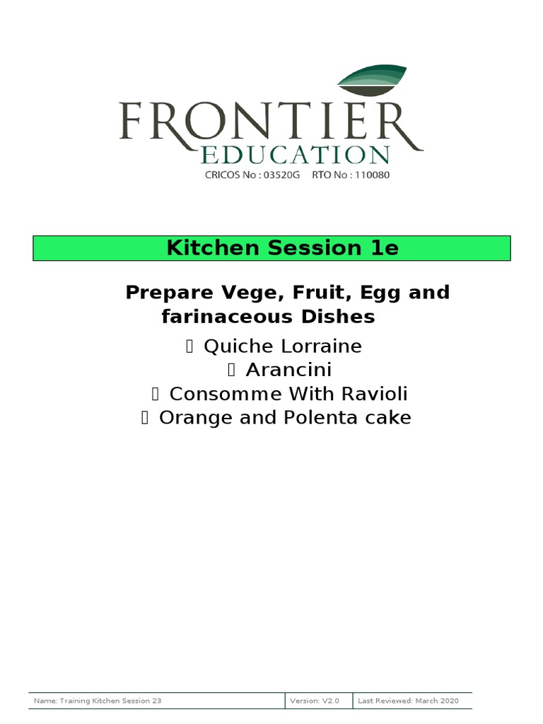 Kitchen Session 1e Workplan Assessment Done | PDF | Foods | Hygiene