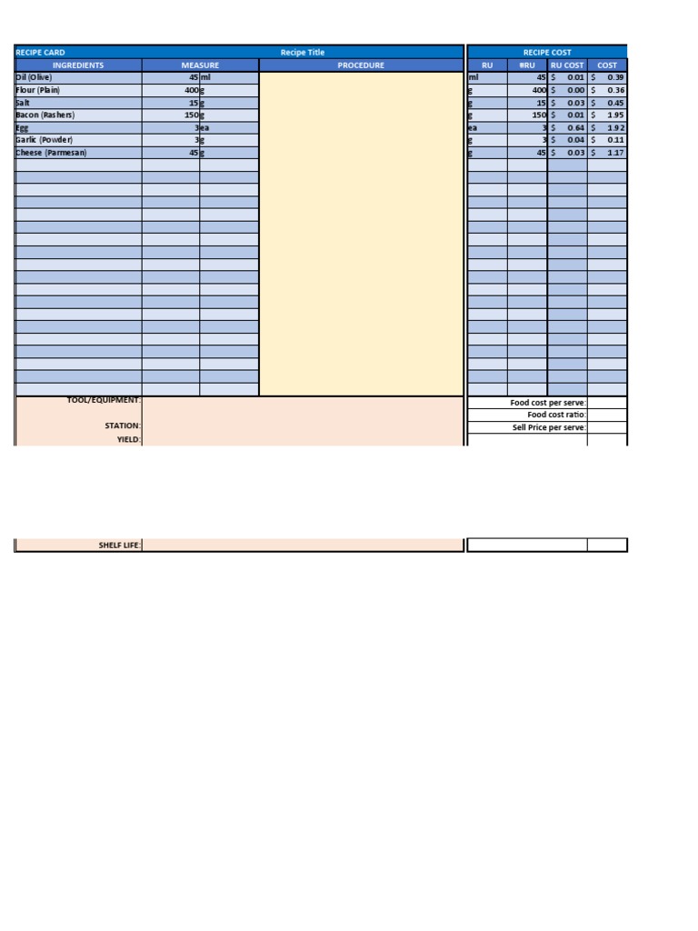 Standard Recipe Card Template | PDF