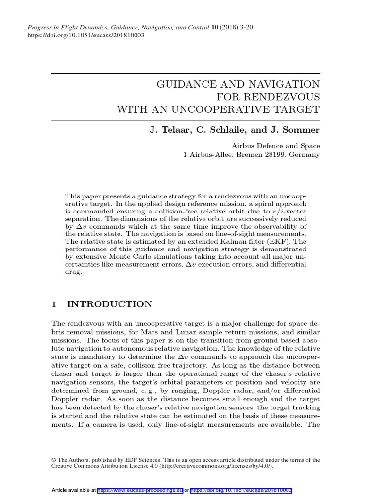 GUIDANCE and NAVIGATION For Rendezvous With Uncooperative Target | PDF | Space Rendezvous | Orbit