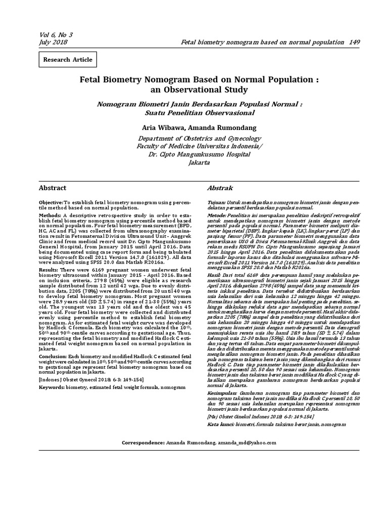 Artikel Fetal Biometry Nomogram Based On Normal Population | PDF