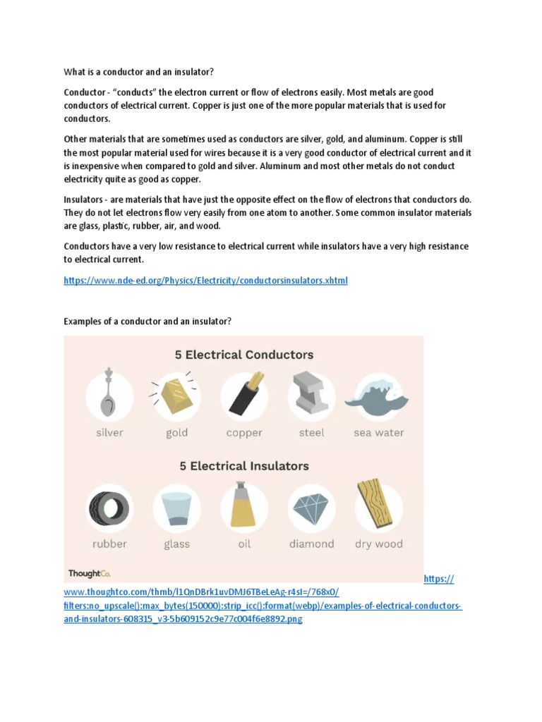 Conductors and Insulators | PDF | Insulator (Electricity) | Electrical ...