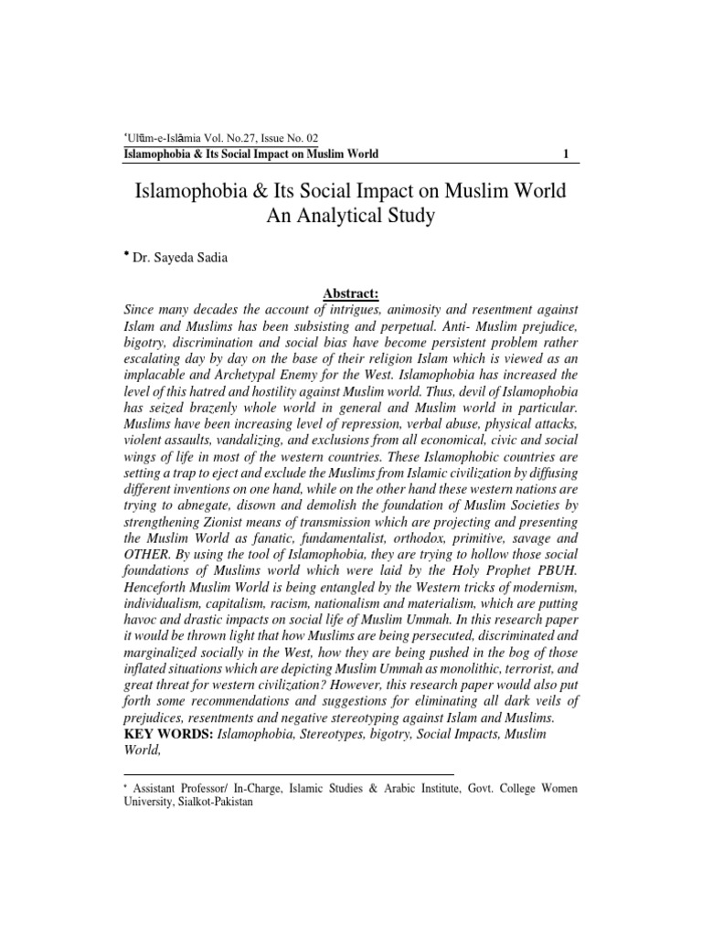 Islamophobia & Its Social Impact On Muslim World An Analytical Study ...