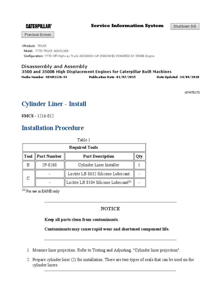 Cylinder Liner - Install: Disassembly and Assembly | PDF | Cylinder ...