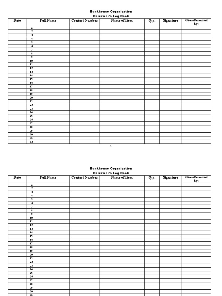 Borrowers Log Book | PDF