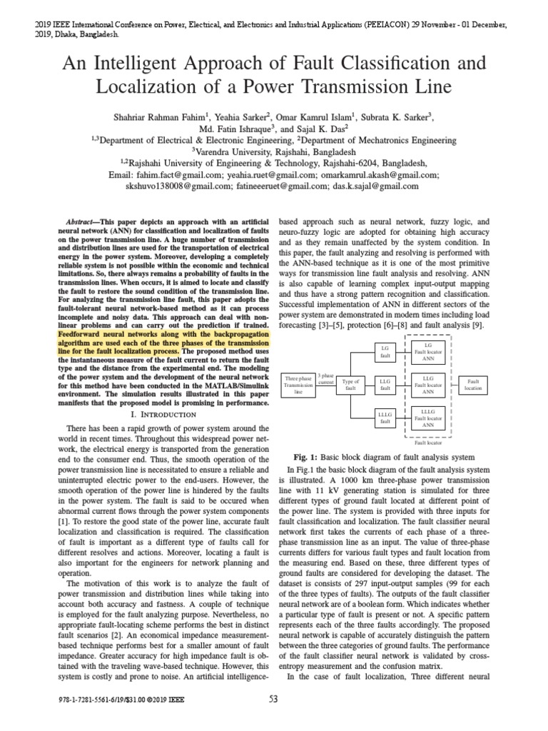 An Intelligent Approach of Fault Classification and Localization of A Power Transmission Line ...