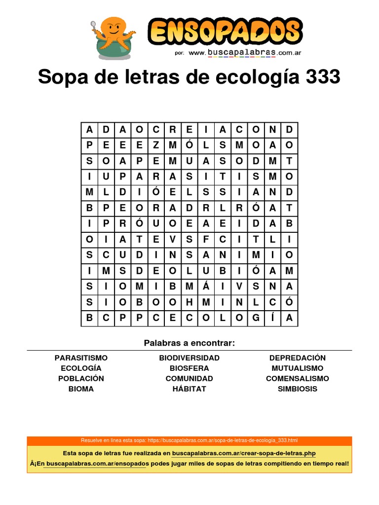 Sopa de Letras de Ecología - 333 | PDF