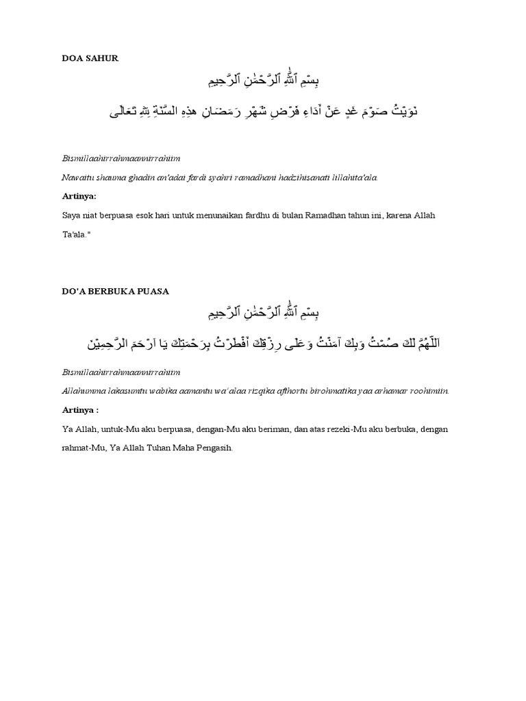 Doa Sahur dan Berbuka Puasa | PDF