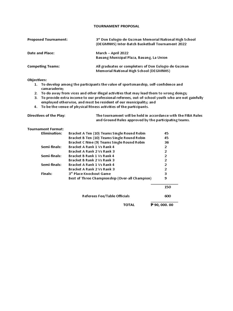 Tournament Proposal Proposed Tournament: Date and Place: Competing ...