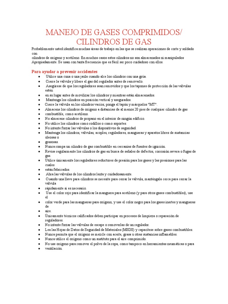 Manejo de Gases Comprimidos | PDF | Oxígeno | Gases