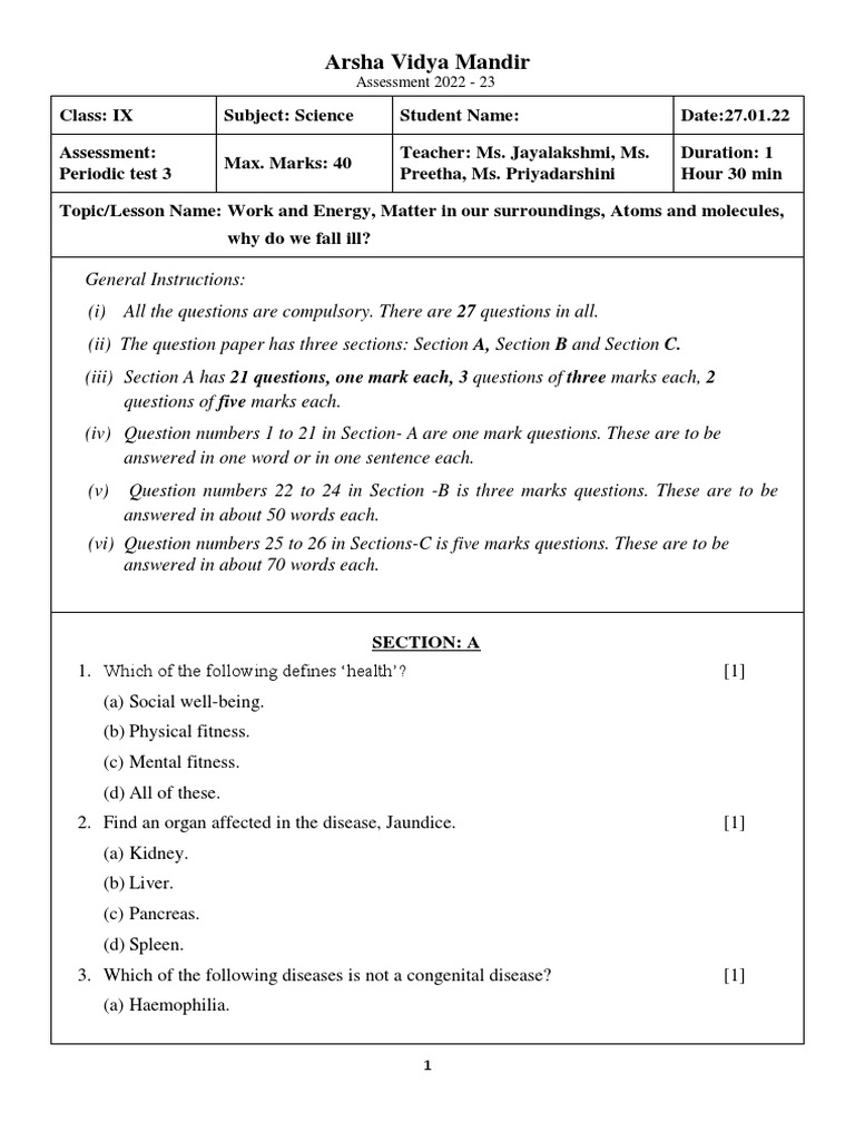 Class 9 Periodic Test 3 PDF Final | PDF | Velocity | Physics