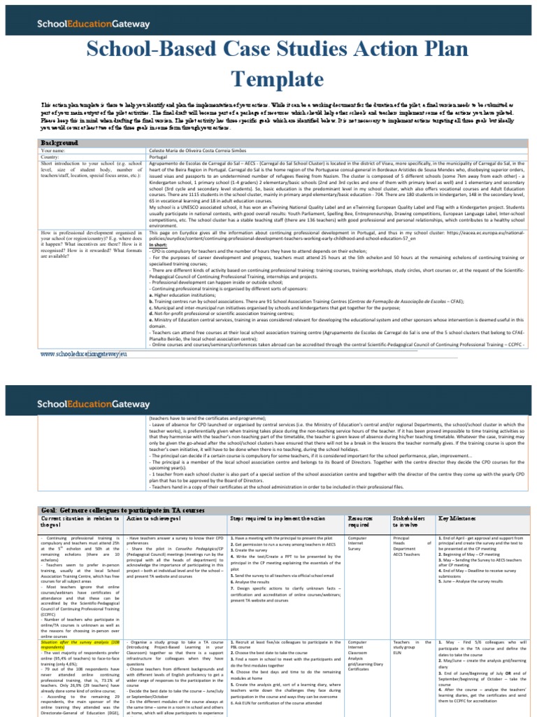 School-Based Case Studies Action Plan Template: Background | PDF ...