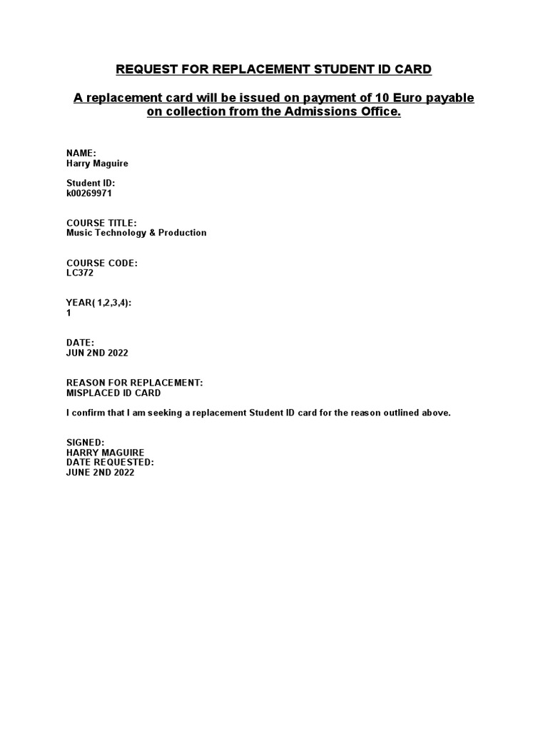 ID Card Replacement REQUEST | PDF | Business | Finance & Money Management