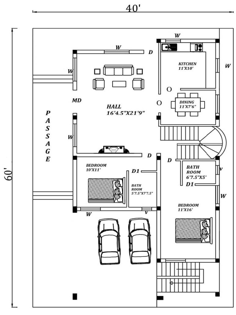 40X60 House Plan With Mentioned Column Position | PDF