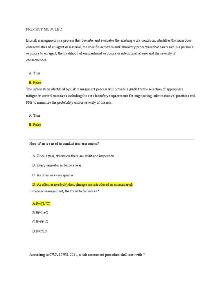 Pre Test Module 2 | Download Free PDF | Risk | Risk Assessment