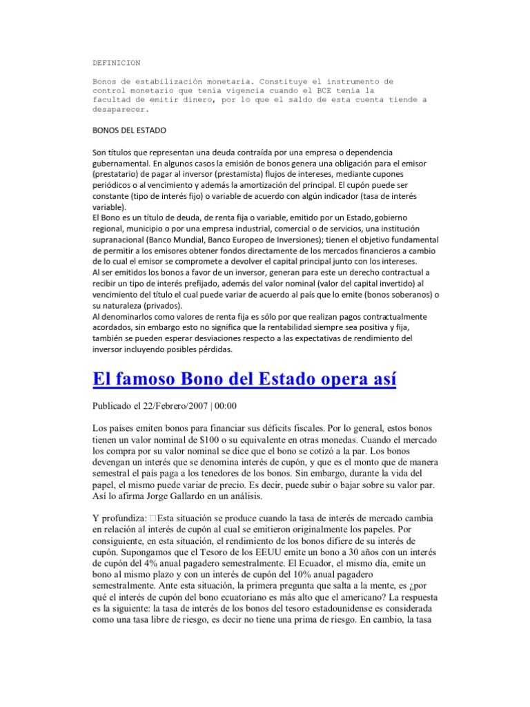 Definición de Bonos Financieros | PDF | Deuda gubernamental | Renta Fija