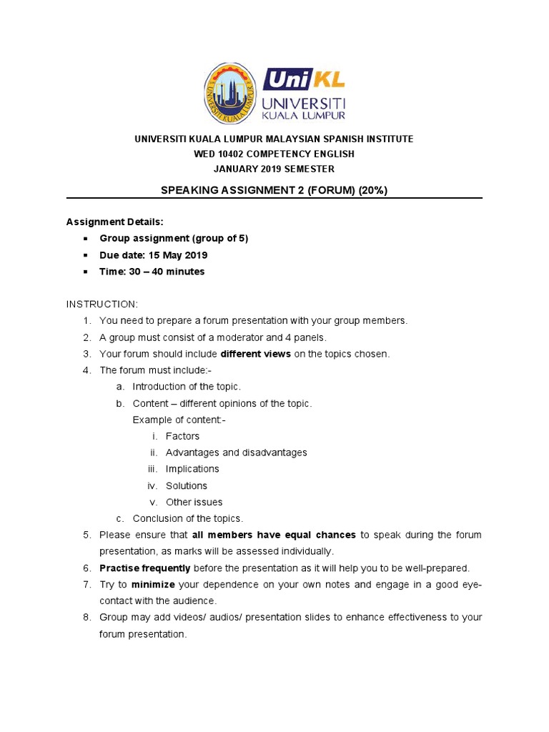 Speaking (Forum) Assignment | PDF | Career & Growth