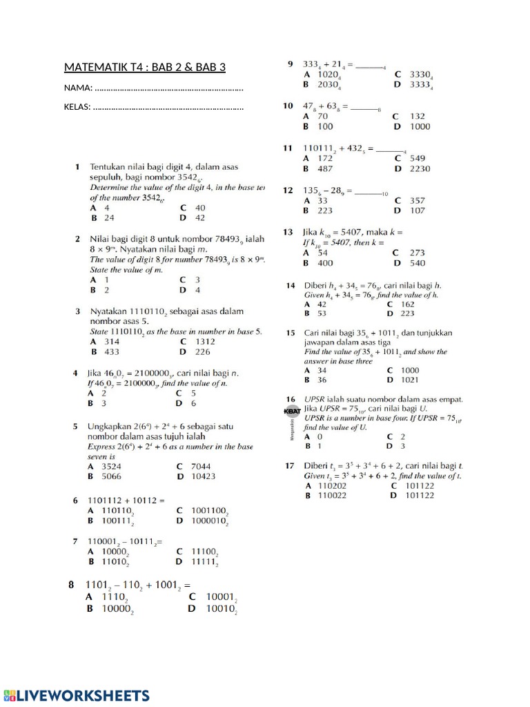 Soalan Objektif Asas Nombor, Set | PDF