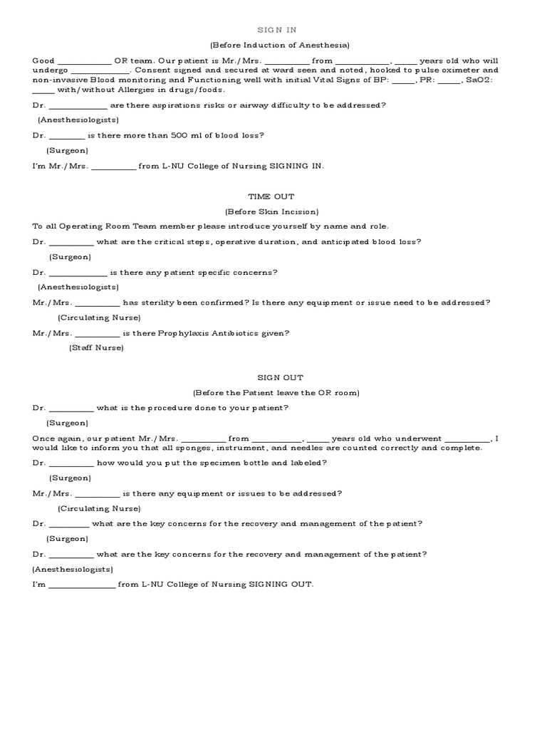 Sign In, Time Out, Signing Out (OR) | PDF